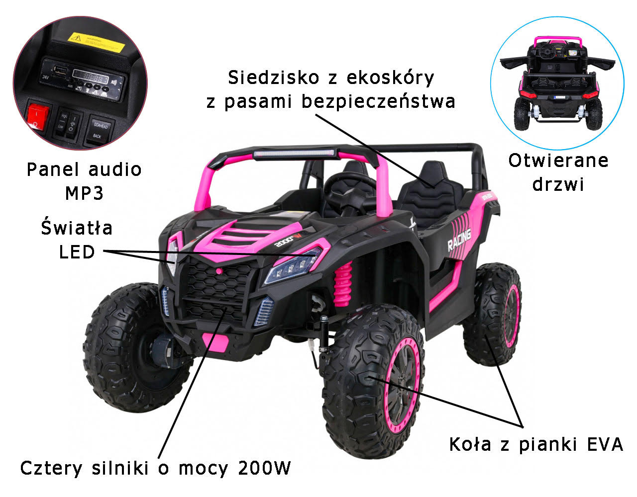 Mega mocny Buggy ATV Racing 4x200W Biały